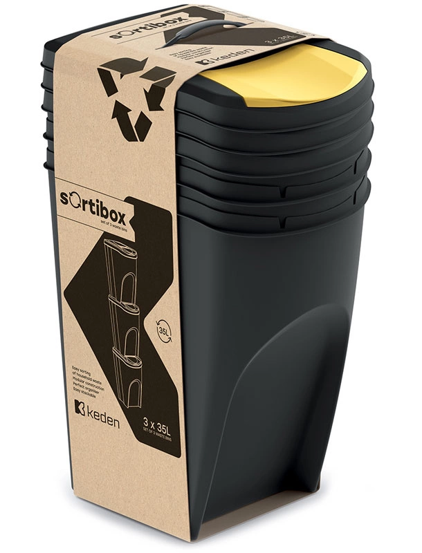 Komplet trzech pojemników na odpady 35 litrów SORTI BOX - czarny - duży ...